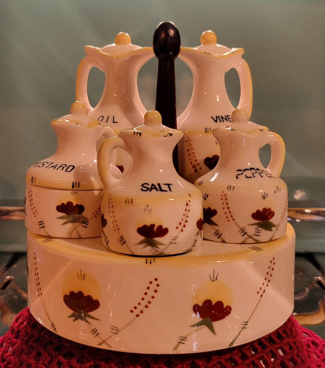 Vintage Condiment Caddy, Vinegar/oil/mustard/salt/pepper 1950's 14 ...