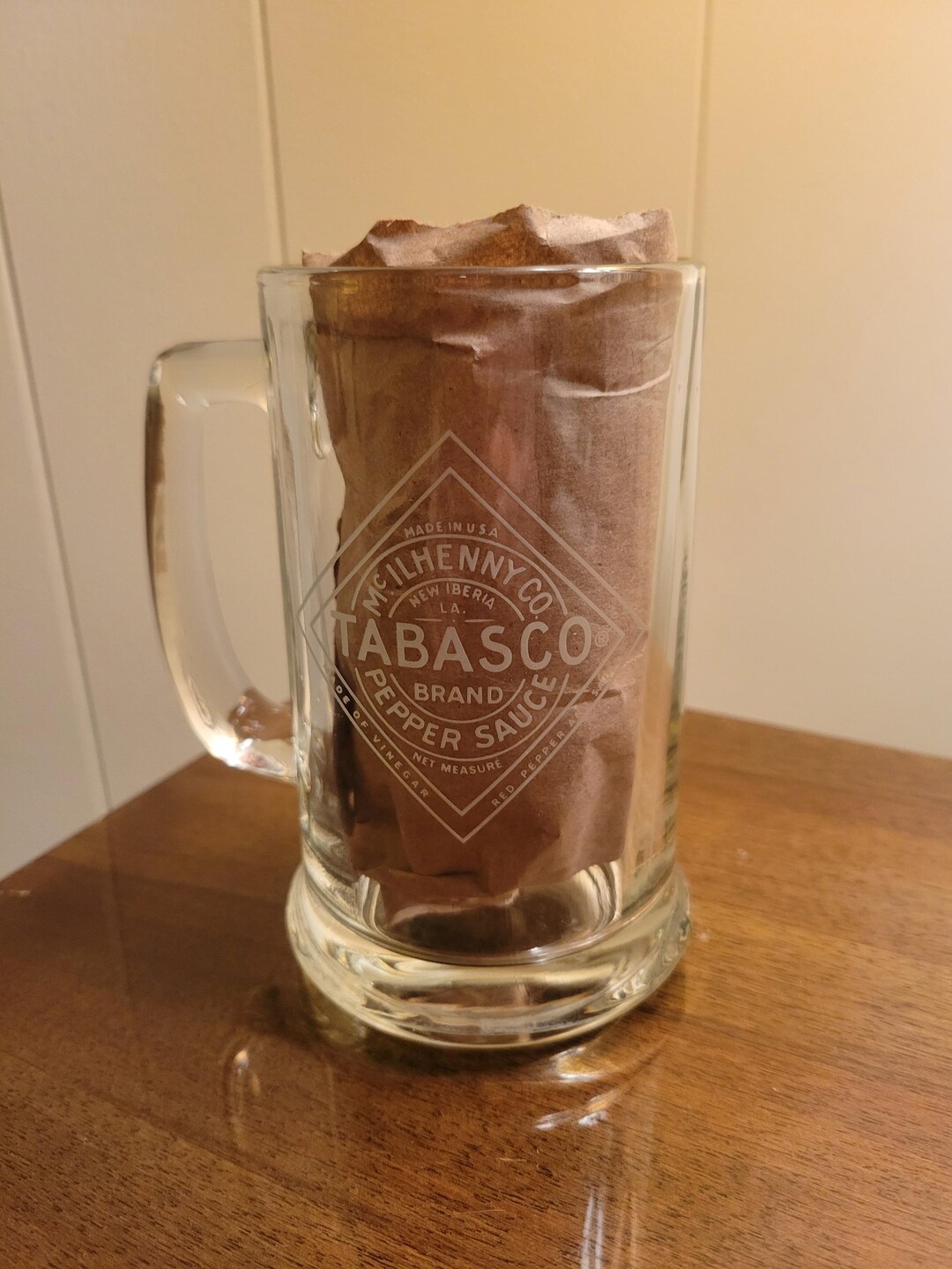 Tabasco Glass Mug With Double Sided Etched Glass Logo 1 Pint - Etsy