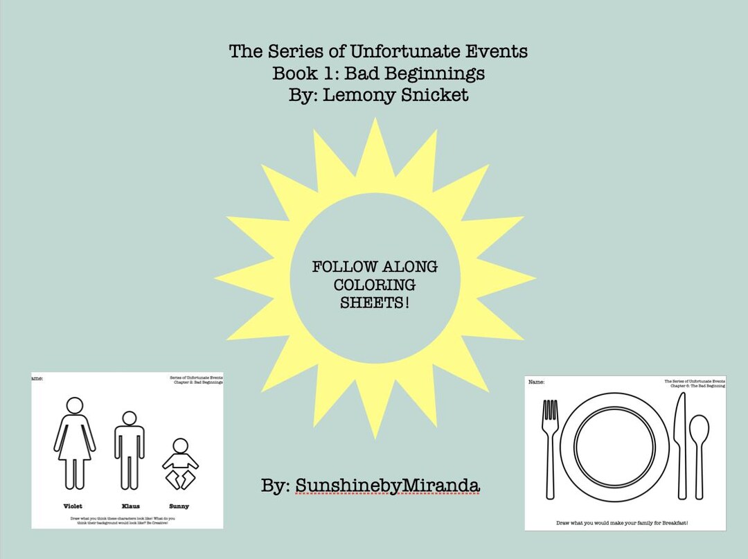 Series of Unfortunate Events Bad Behavior Follow Along Coloring Sheets ...