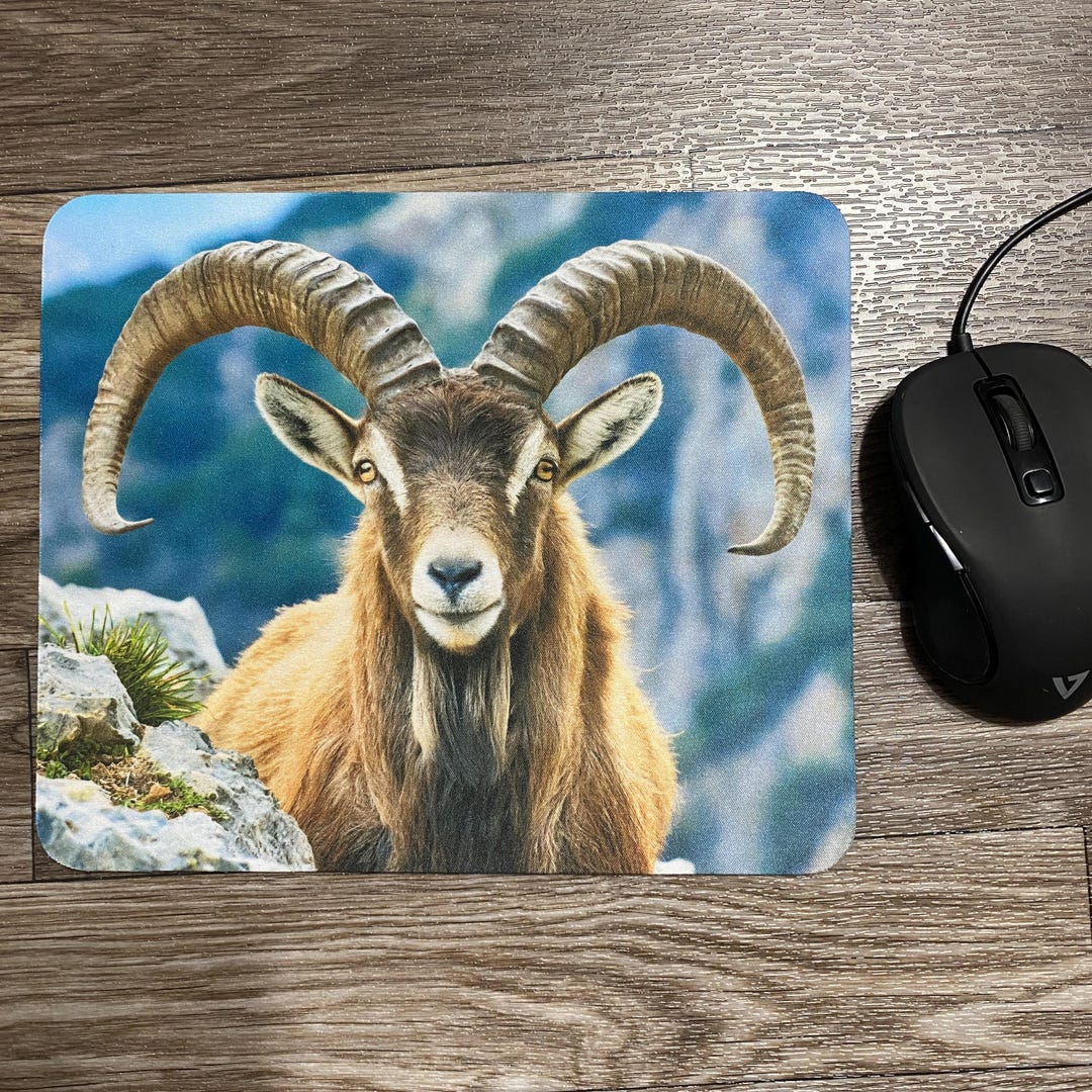 Ibex Mountain Goat With Huge Curved Horns in Alps | Fabric Neoprene ...