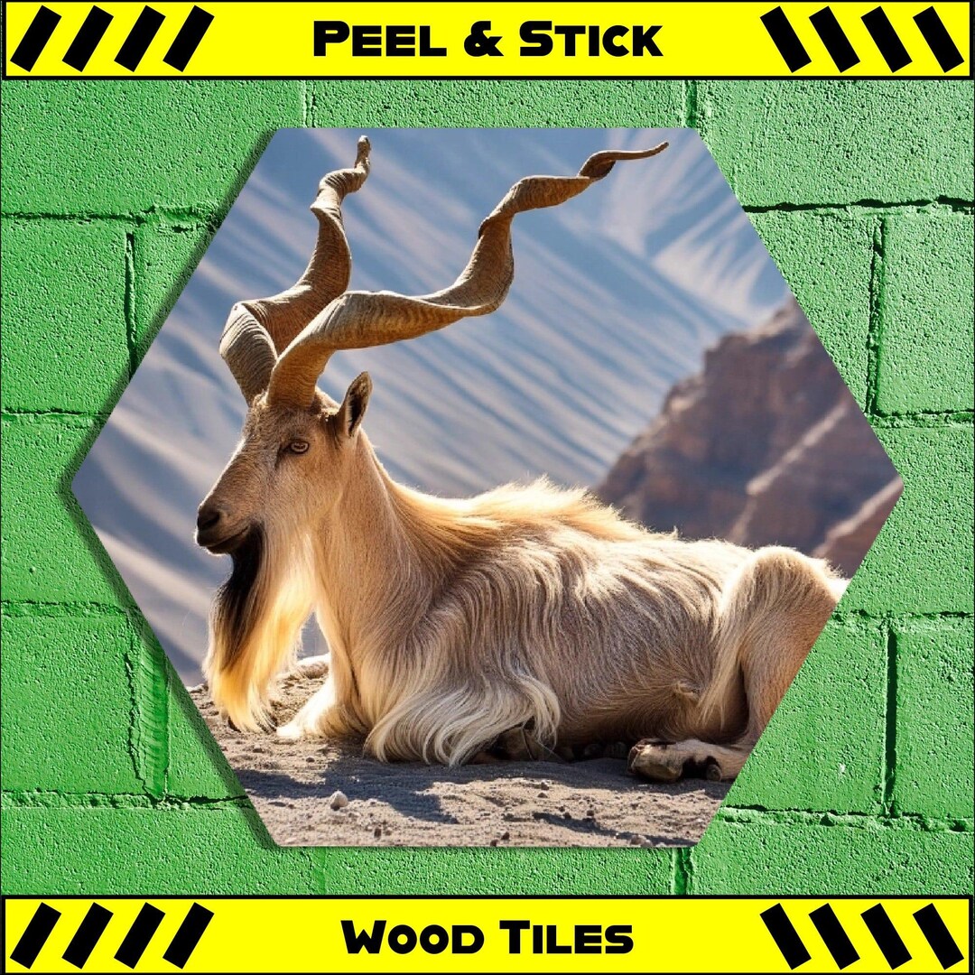Markhor Mountain Goat peel & Stick Hexagon Wood Tile 8 X 9 X .25 Thick ...