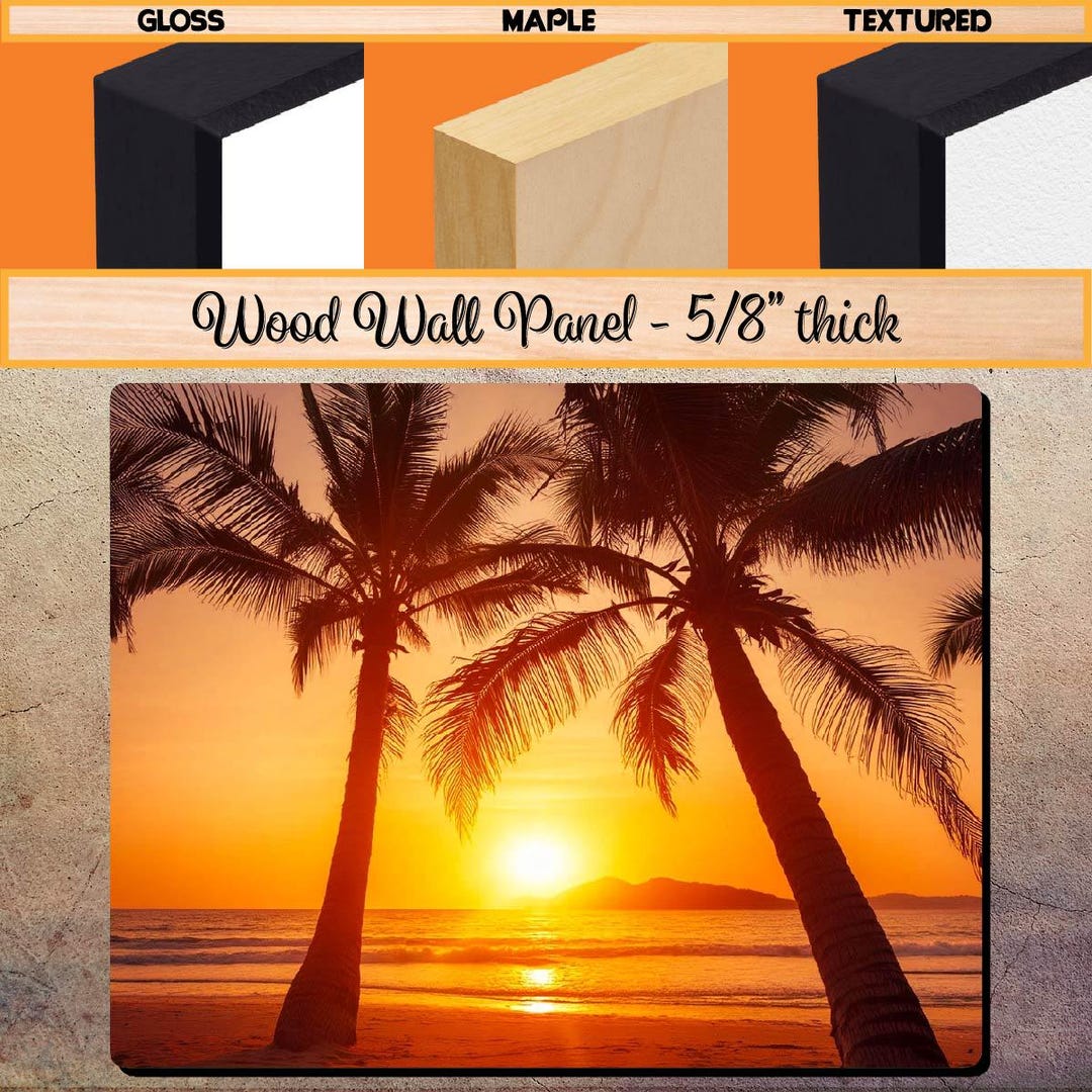 Sunset Beach Wood Photo Panel GLOSS TEXTURED MAPLE Sublimated Wood Wall Art & Decor 5/8 Thick ...