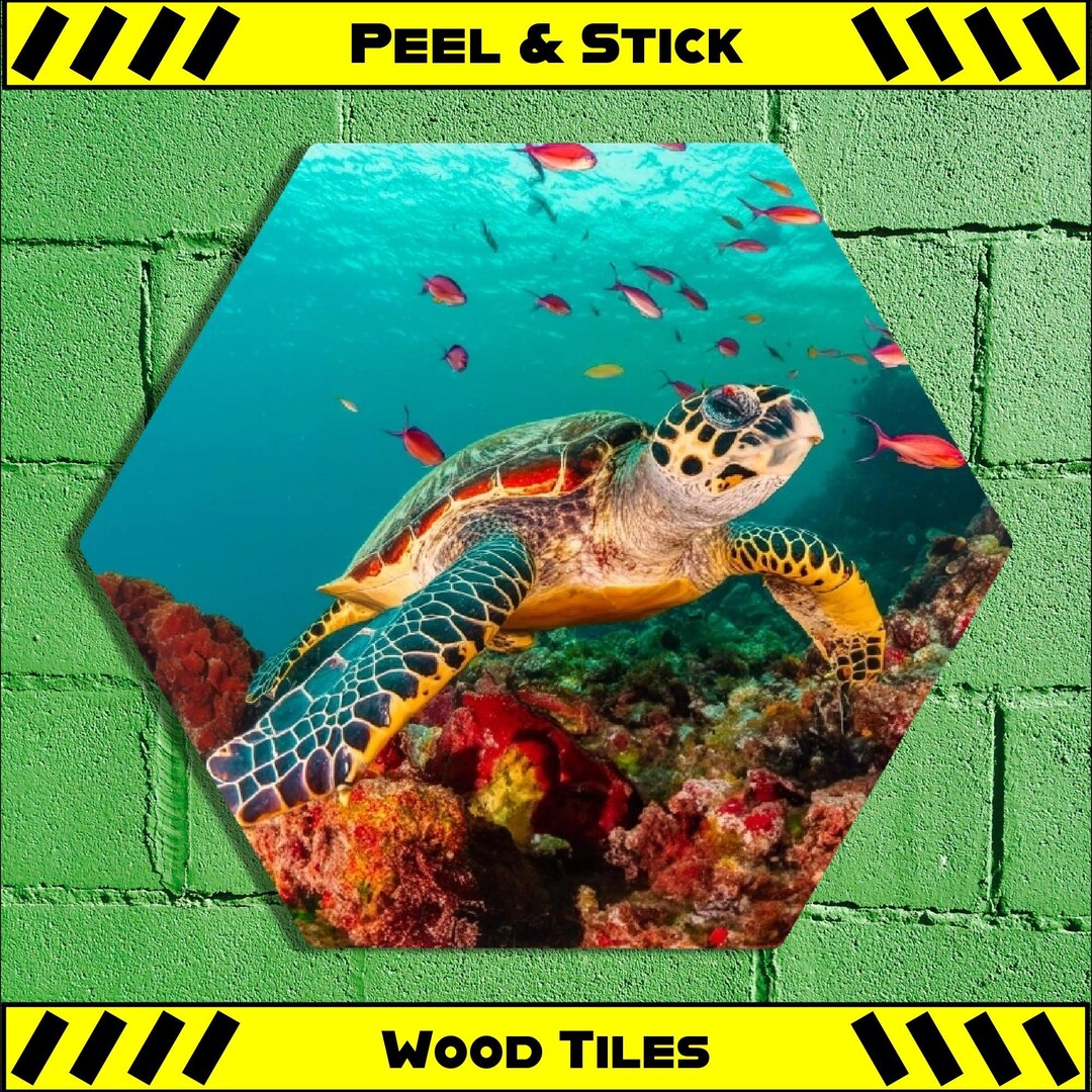 Sea Turtle peel & Stick Hexagon Wood Tile 8 X 9 X .25 Thick Wood Tile ...