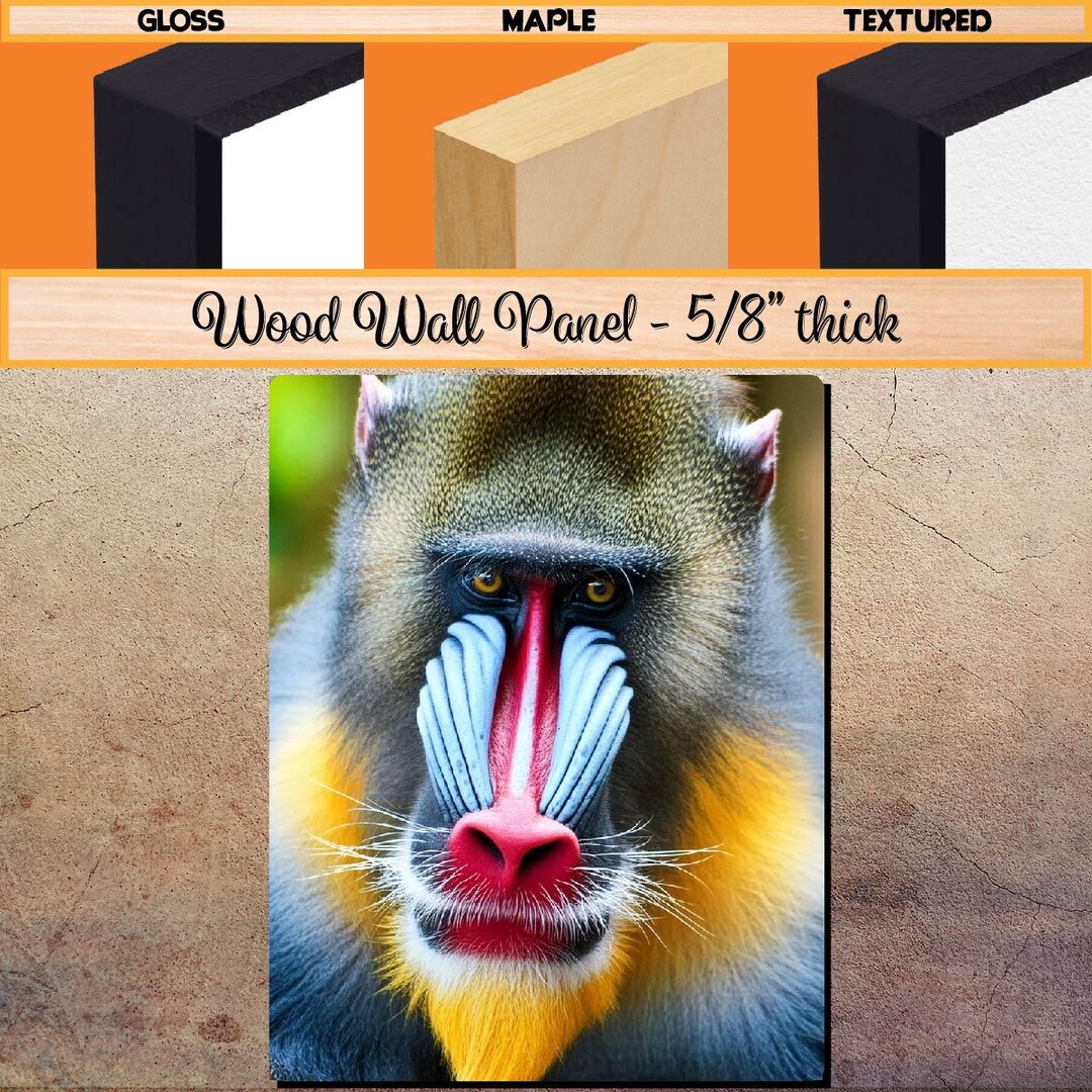Mandrill Monkey Wood Photo Panel GLOSS TEXTURED MAPLE Sublimated Wood ...