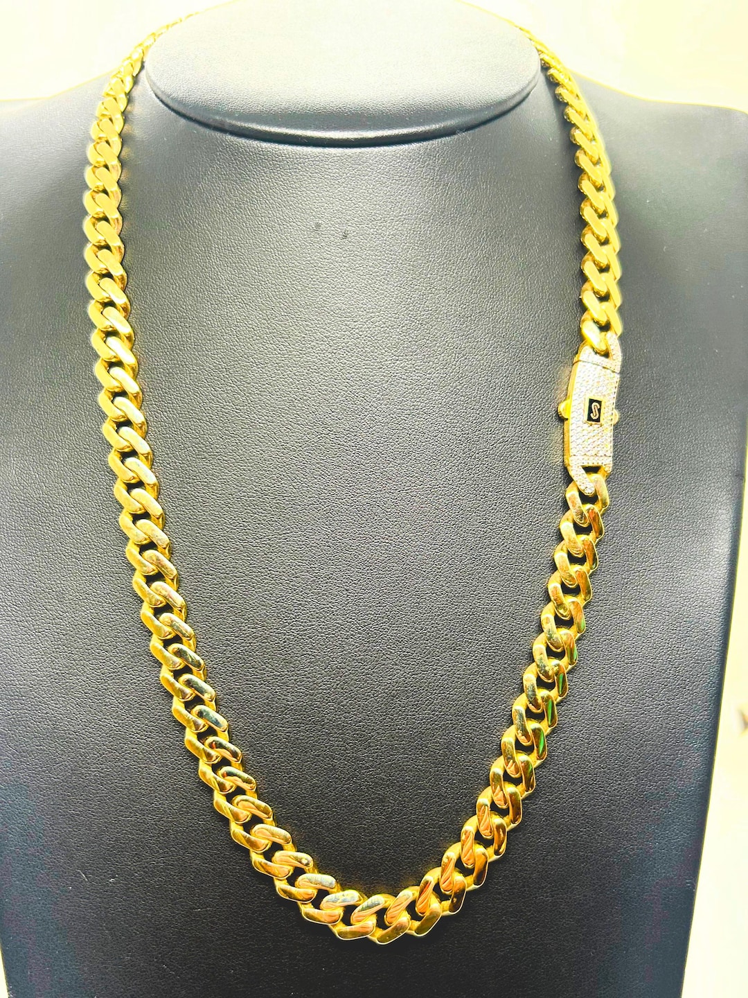 Real 10K Yellow Gold Cuban Monaco Chain for Women and Men 9.5mm Wide - Etsy