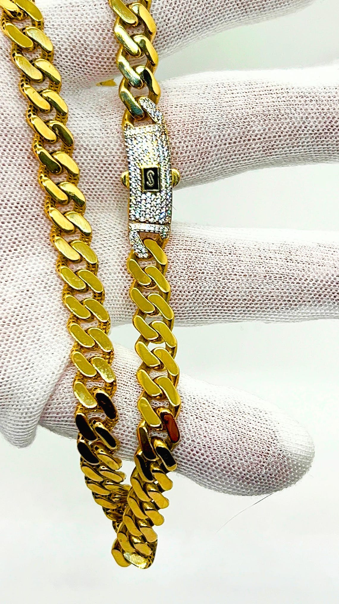 Real 10K Yellow Gold Cuban Monaco Chain for Women and Men 9.5mm Wide - Etsy