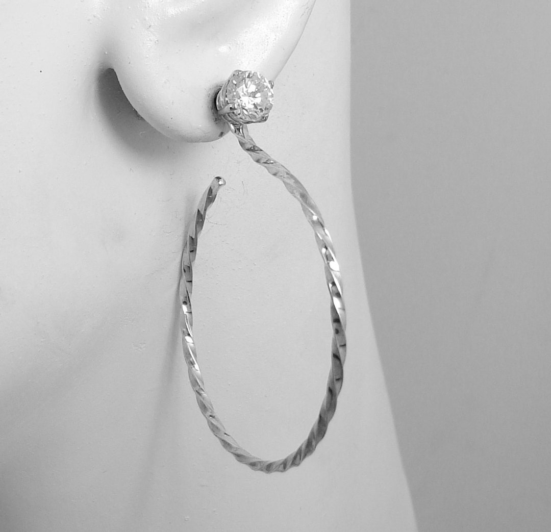 EARRING JACKETS, Sterling Silver Hoop Dangle Stud Jackets, Diamond Ear ...