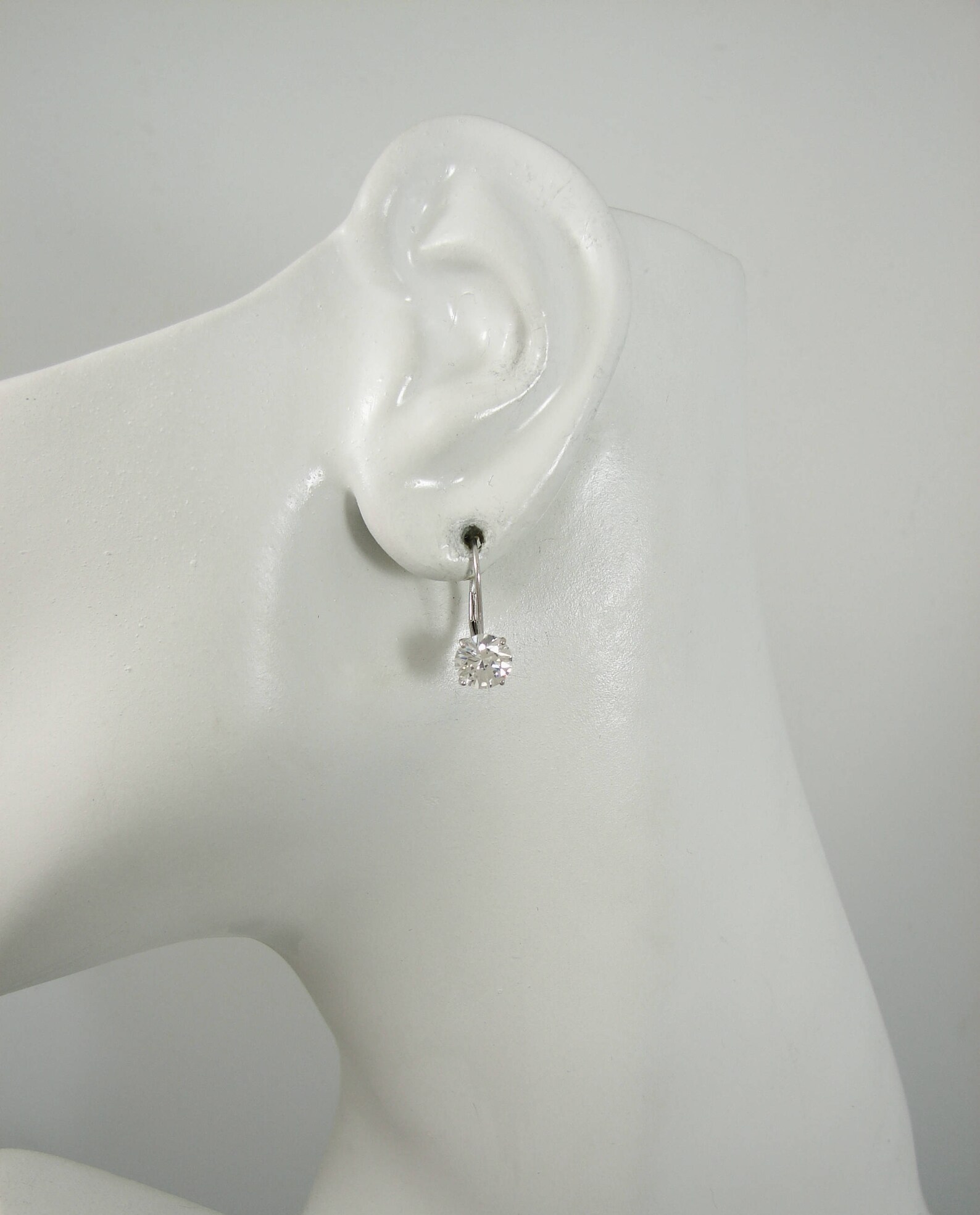 14K White Gold Fixed Round Lever Back Drop Earrings, Cubic Zirconia ...