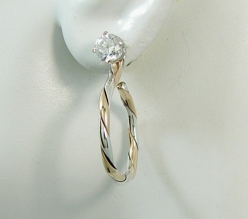 Earring Jackets Two Tone Silver and Gold Hoop Ear Jackets - Etsy