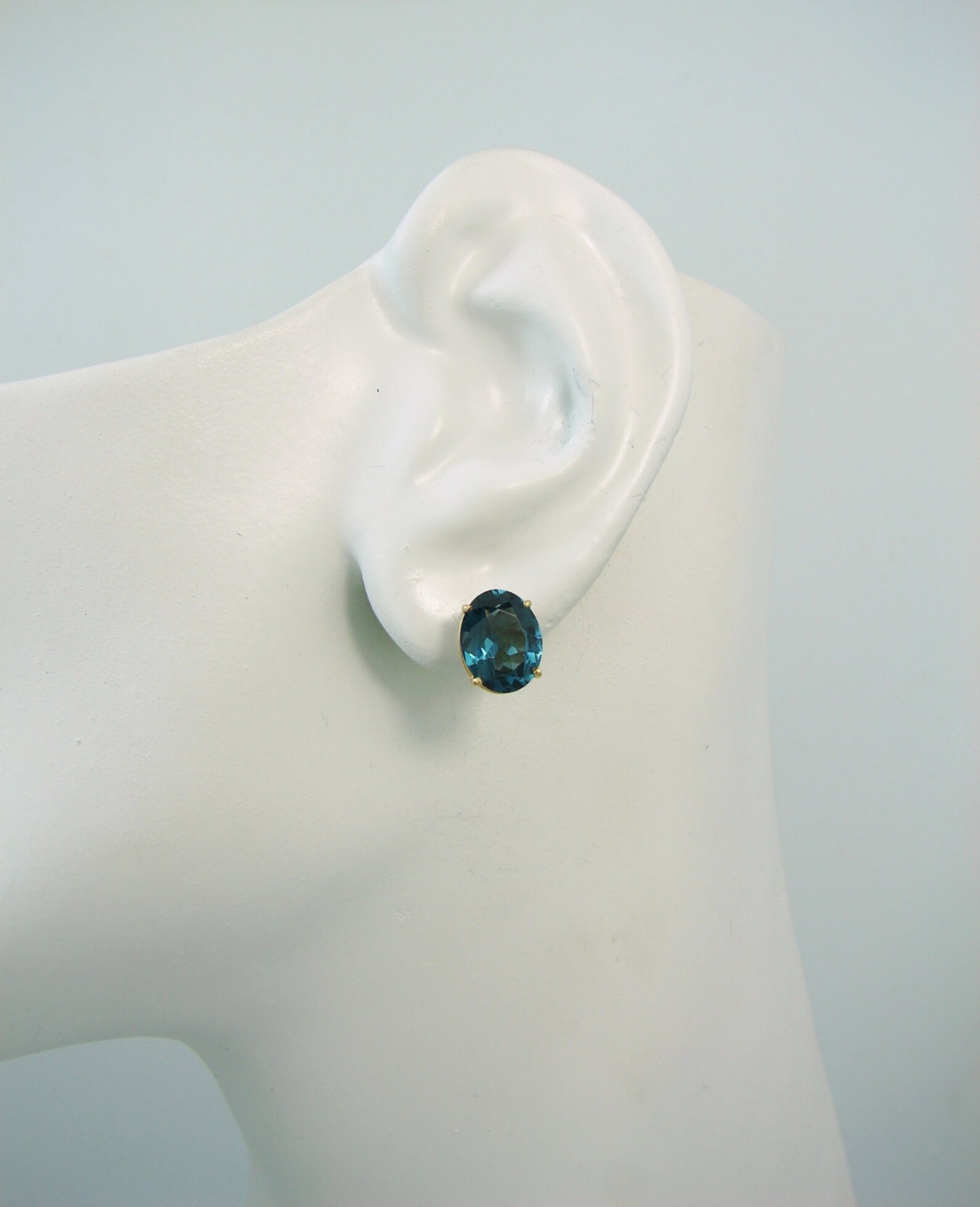 14K Gold Post Oval LONDON Blue Topaz Gemstone Earrings | Etsy