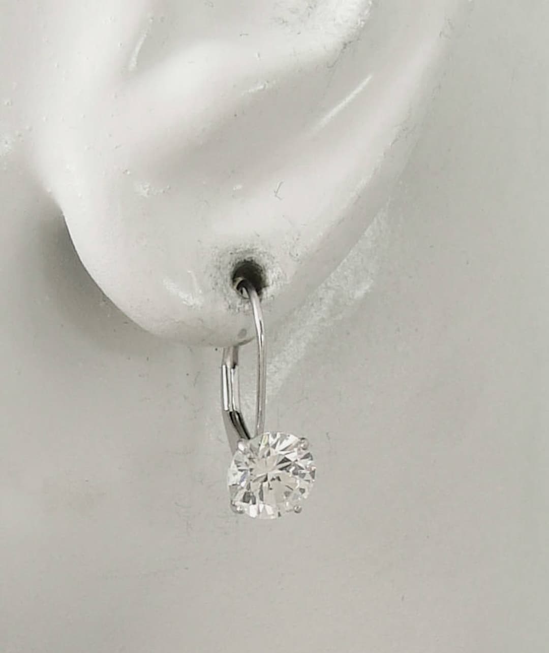 14K White Gold Fixed Round Lever Back Drop Earrings, Cubic Zirconia ...