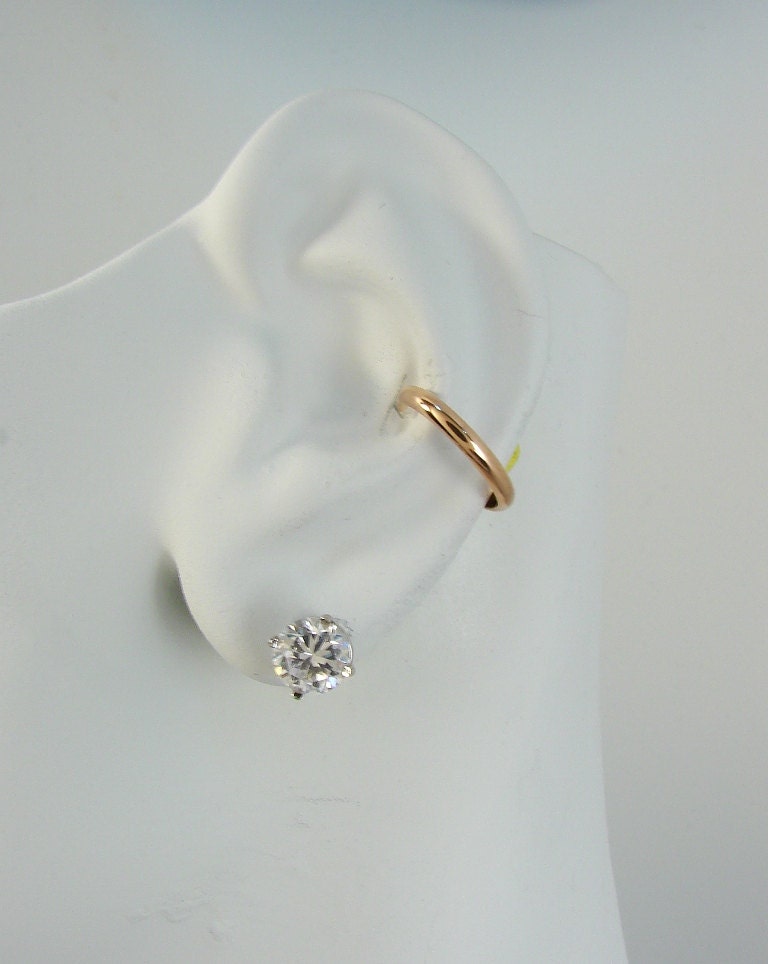 Ear Cuff PINK ROSE Gold Non-pierced Cartilage Wrap Fake Conch Earring ...