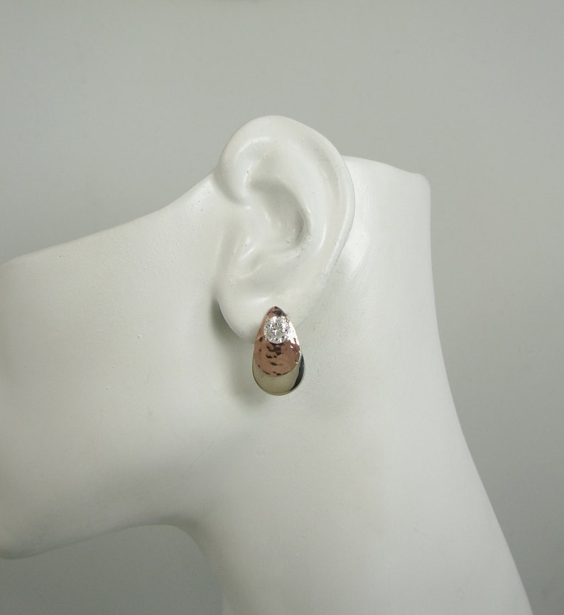 EARRING JACKETS Two Tone Silver Rose Gold Diamond Jackets, Tear Drop ...