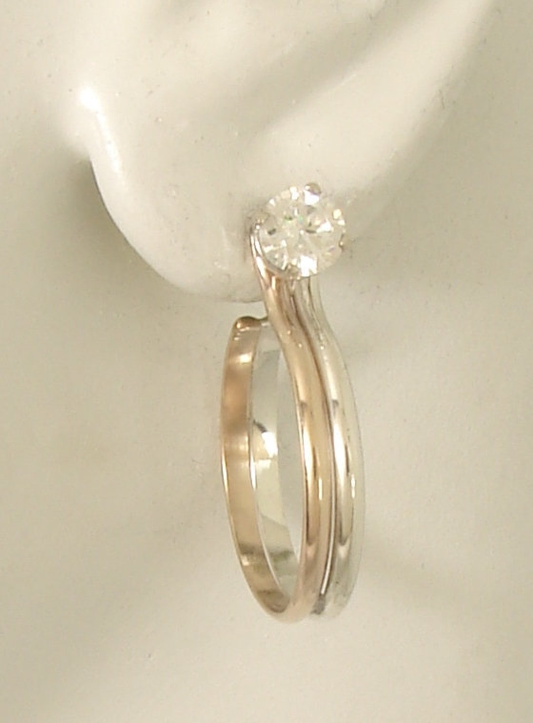 Earring Jackets, Two Tone Silver Gold Hoop Diamond Earring Jackets ...