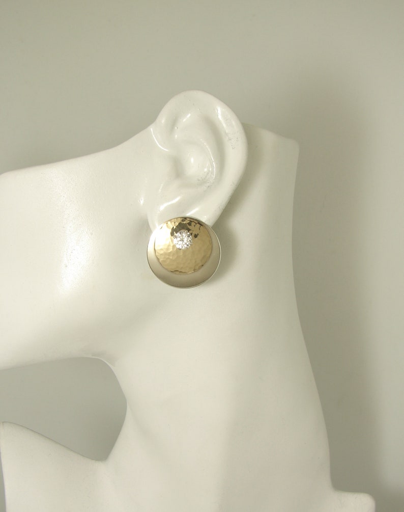 EARRING JACKETS, Two Tone Silver Gold Double Circle Diamond Jacket ...