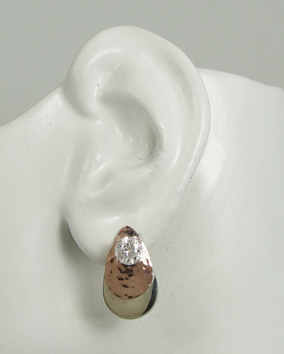 EARRING JACKETS Two Tone Silver Rose Gold Diamond Jackets, Tear Drop ...