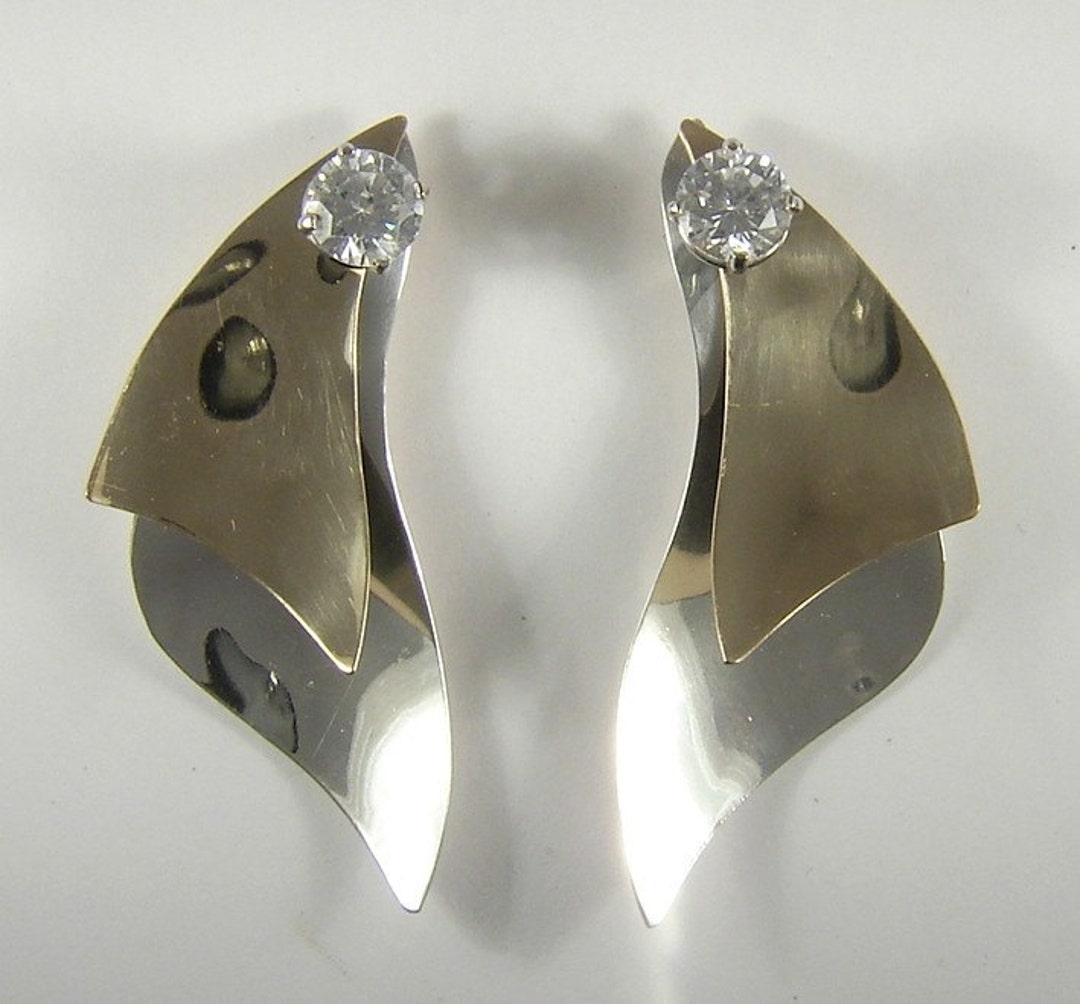 EARRING JACKETS Two Tone Sterling Silver and Gold Filled Large Sails ...