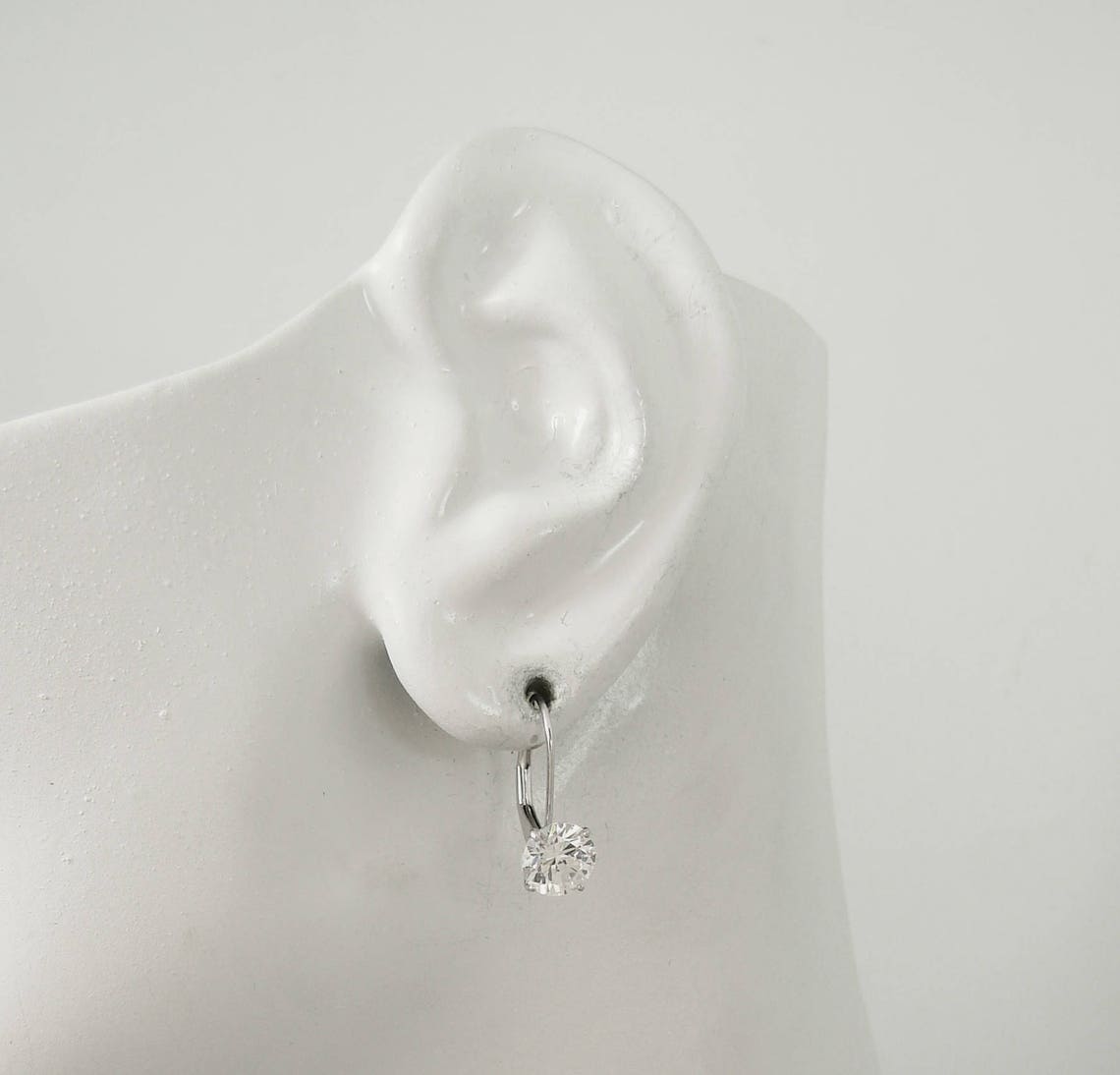 14K White Gold Fixed Round Lever Back Drop Earrings, Cubic Zirconia ...
