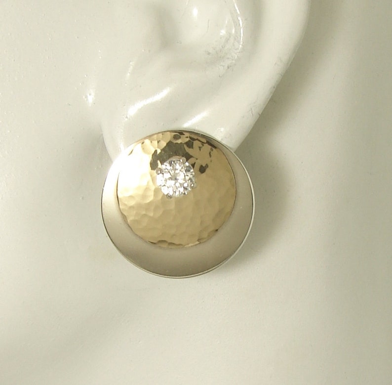 EARRING JACKETS, Two Tone Silver Gold Double Circle Diamond Jacket ...