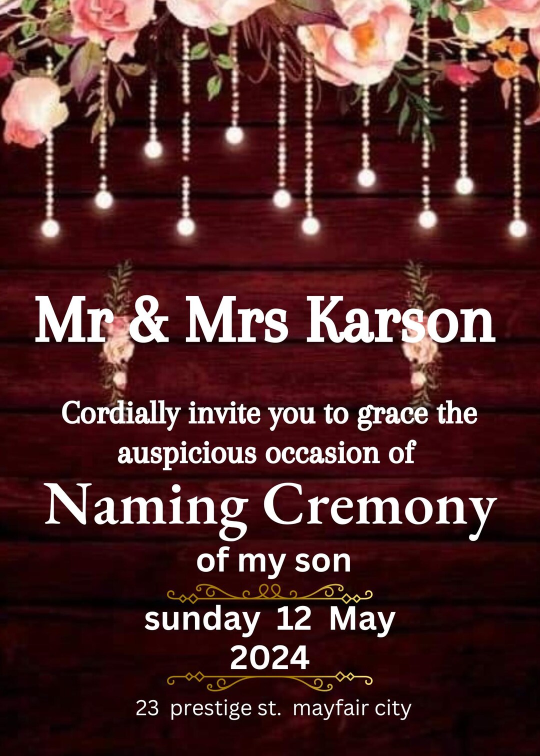 Custom Naming Day Invitation Templates Editable and Printable Naming ...