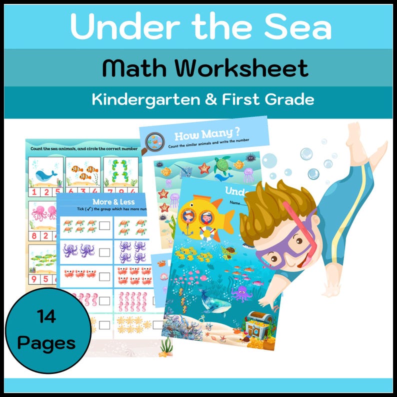 Math Worksheet Kindergarten & First Grade Under the Sea - Etsy