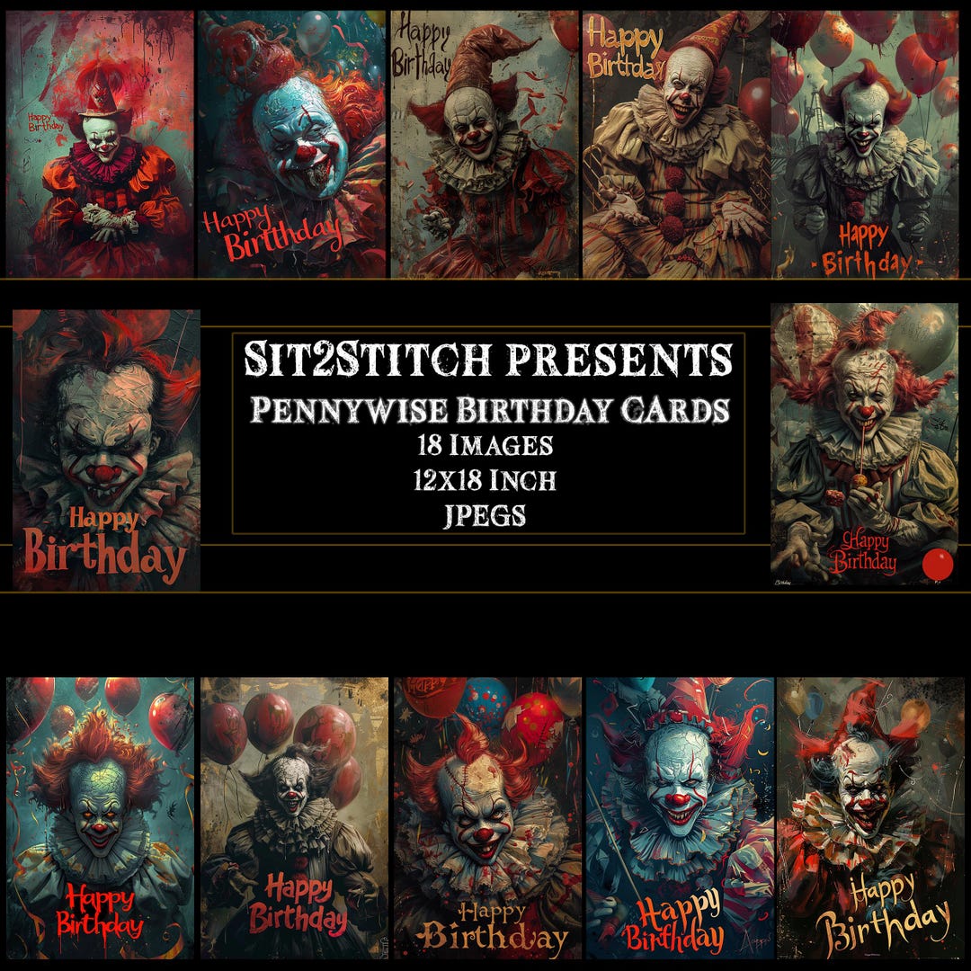 18 Pennywise Birthday Cards. Digital Files, PDF Download, Instant ...