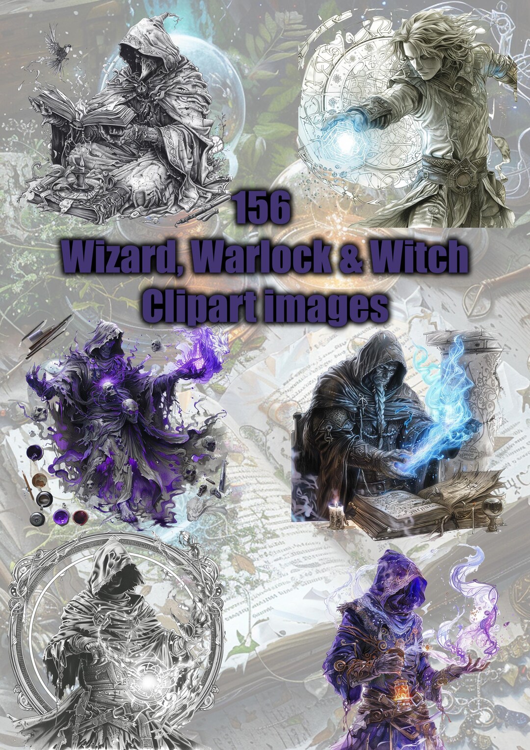 156 Magical Wizards, Warlocks, and Witches Clipart Spellcasting and Writing Spells PNG Images - Etsy