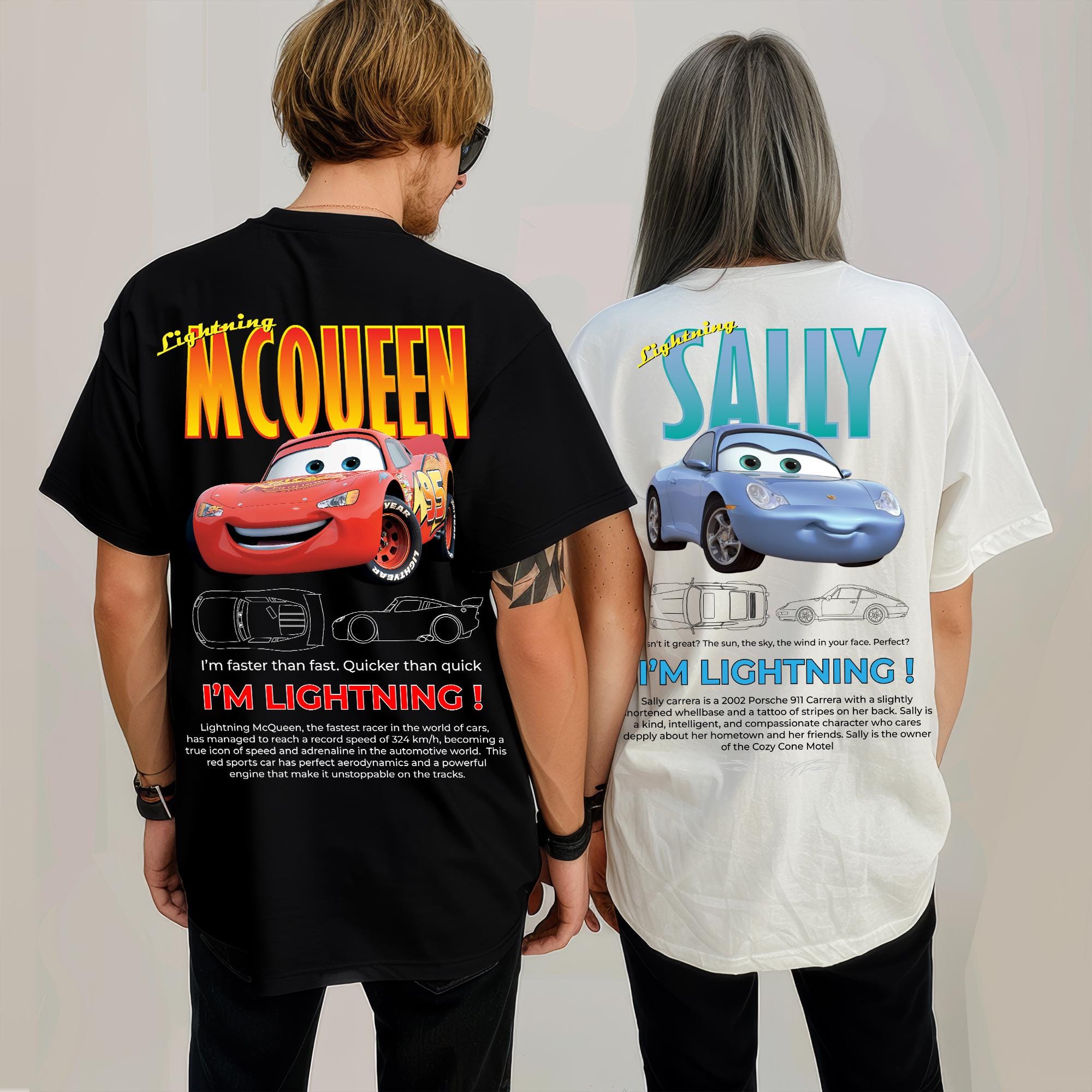 Two Sided Lightning Sally Shirt, Couple Gift, Pixar Cars Mcqueen Shirts ...