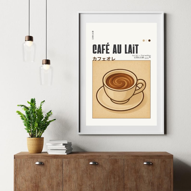 Café Au Lait Poster | Japanese Editorial Wall Art | Retro Drink Poster ...