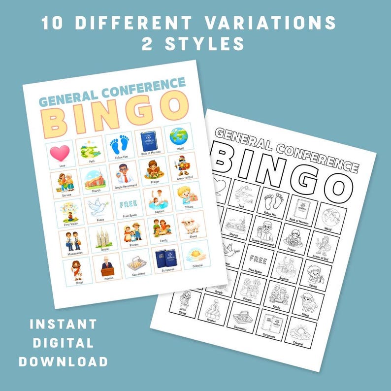 General Conference Bingo Printable for Kids: LDS Activity Game 20 ...