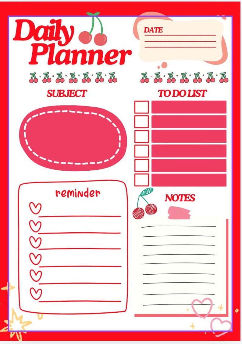 Printable Daily Planner Cherries - Etsy