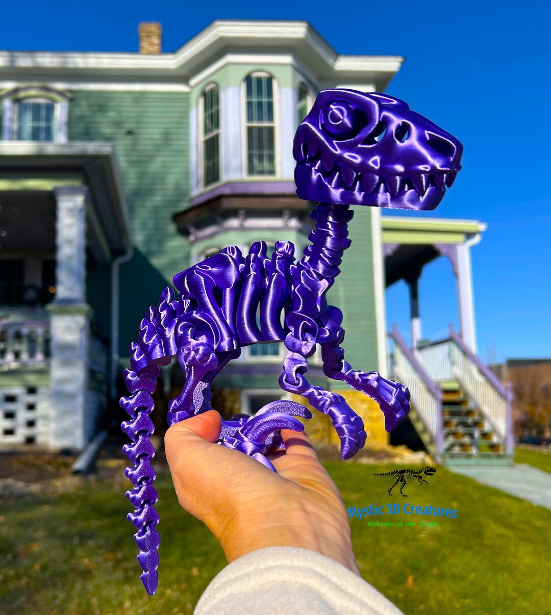 Articulated 3D Printed XL Raptor Skeleton Big Dinosaur Enthusiast Dino ...
