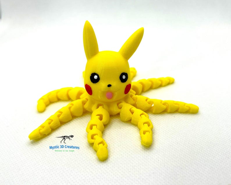 Articulated 3D Printed Octopus Pikachu Pokemon Figure Custom Desk Decor ...