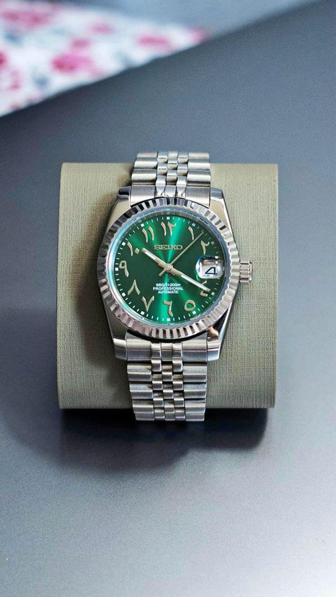 Seiko NH35 Automatic Watch Mod 36mm Green Arabic Dial Sapphire Crystal ...
