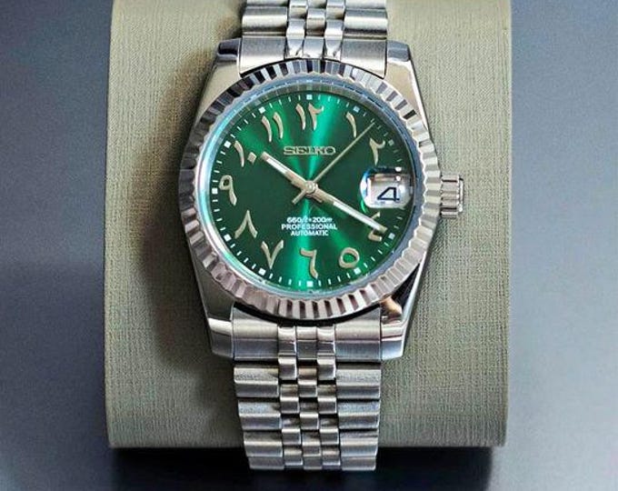 Seiko NH35 Automatic Watch Mod 36mm Green Arabic Dial Sapphire Crystal Date-just Gift for Him - Etsy