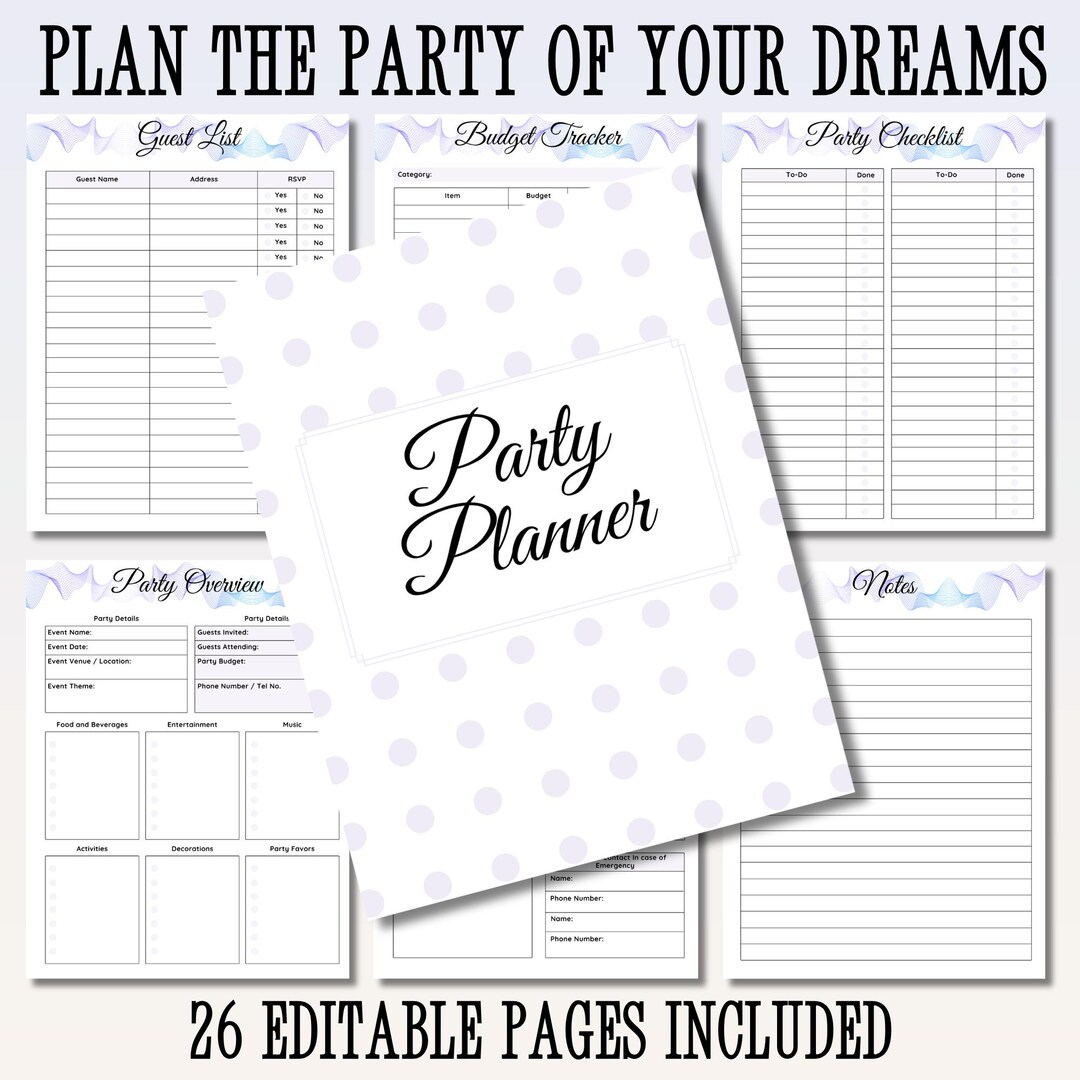 Editable Party Planner Canva Template: Printable Event Planning Kit - Etsy