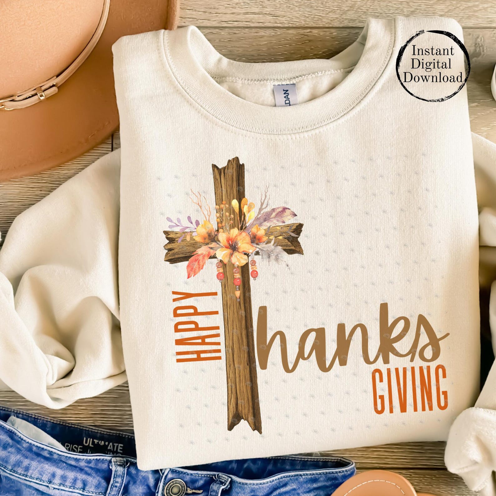 Christian Thanksgiving Cross PNG | Rustic Faith Sublimation Design ...