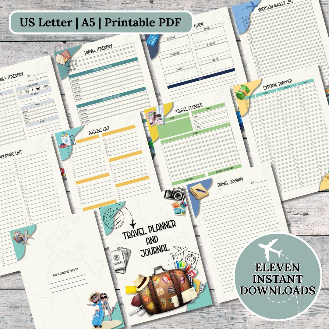 Travel Planner & Journal Printable | Vacation Itinerary, Packing List ...