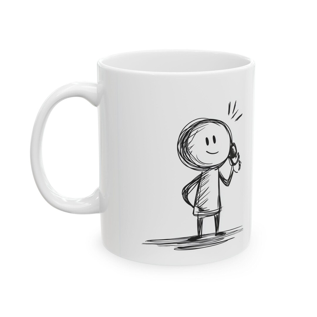 Stick Figure Ceramic Mug, Phone Talker Coffee Cup, Funny Office Gift ...