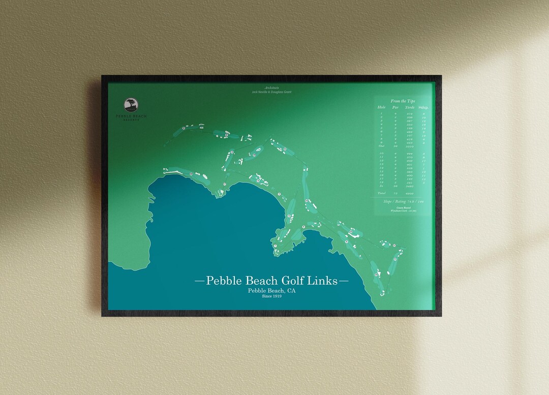Pebble Beach Golf Links Map – Golf Wall Art | Father's Day Golf Gift ...