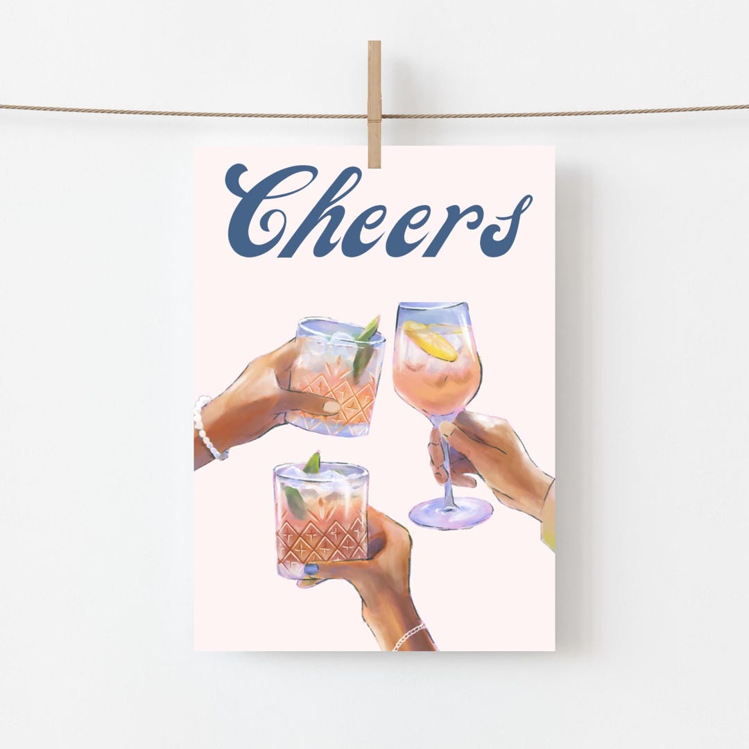 Printable Card, Cheers, Preppy Card, Trendy - Etsy