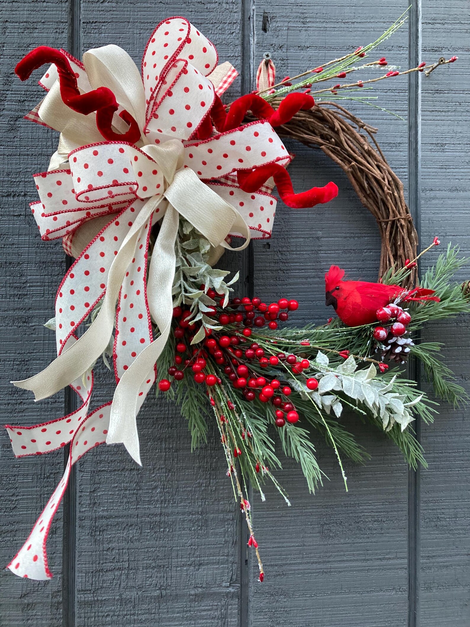Cardinal Red and White Wreath - Etsy