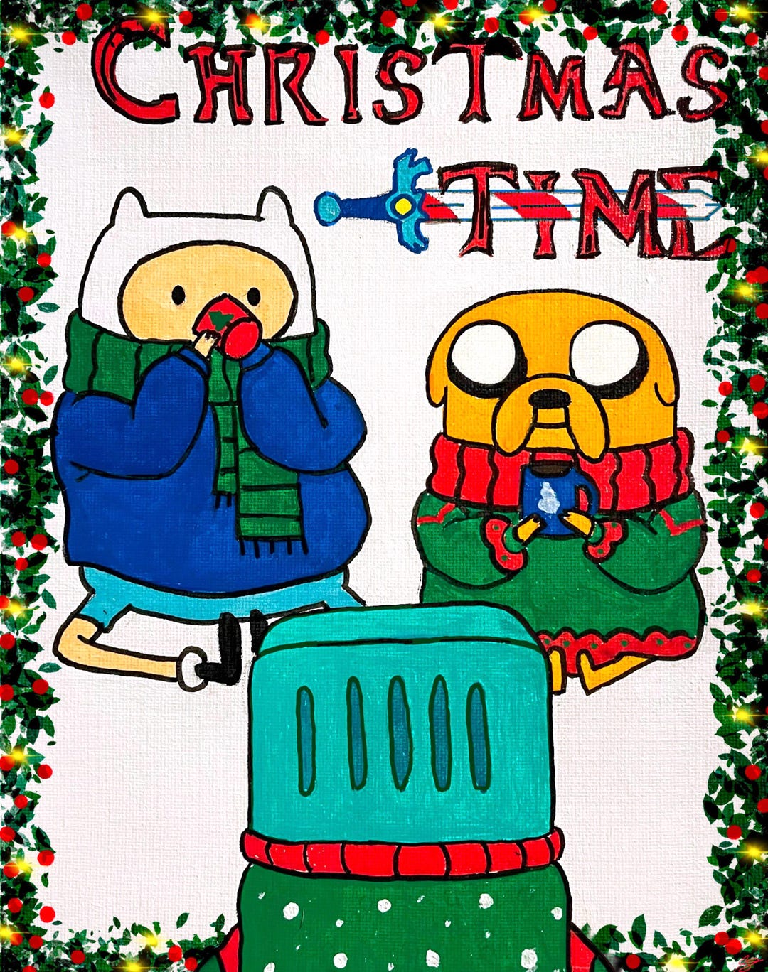 Adventure Time Christmas Hand-painted Art Print | What Time is It ...