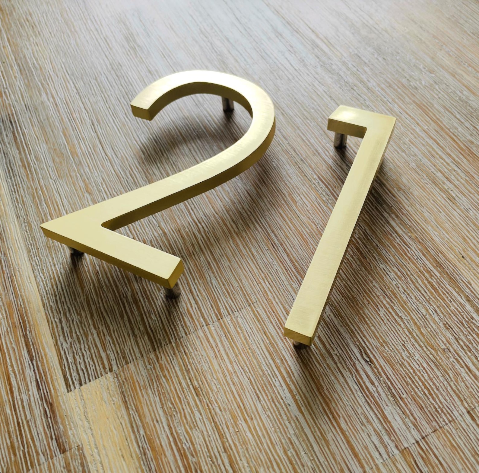 Floating House Number 5 Inch Brushed Gold Effect Zinc Alloy Modern Door ...