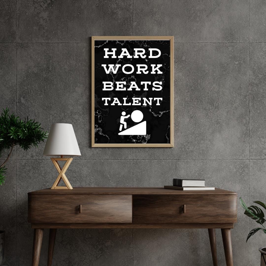 Motivational Hard Work Office Decor Sign, Home Office Wall Art ...