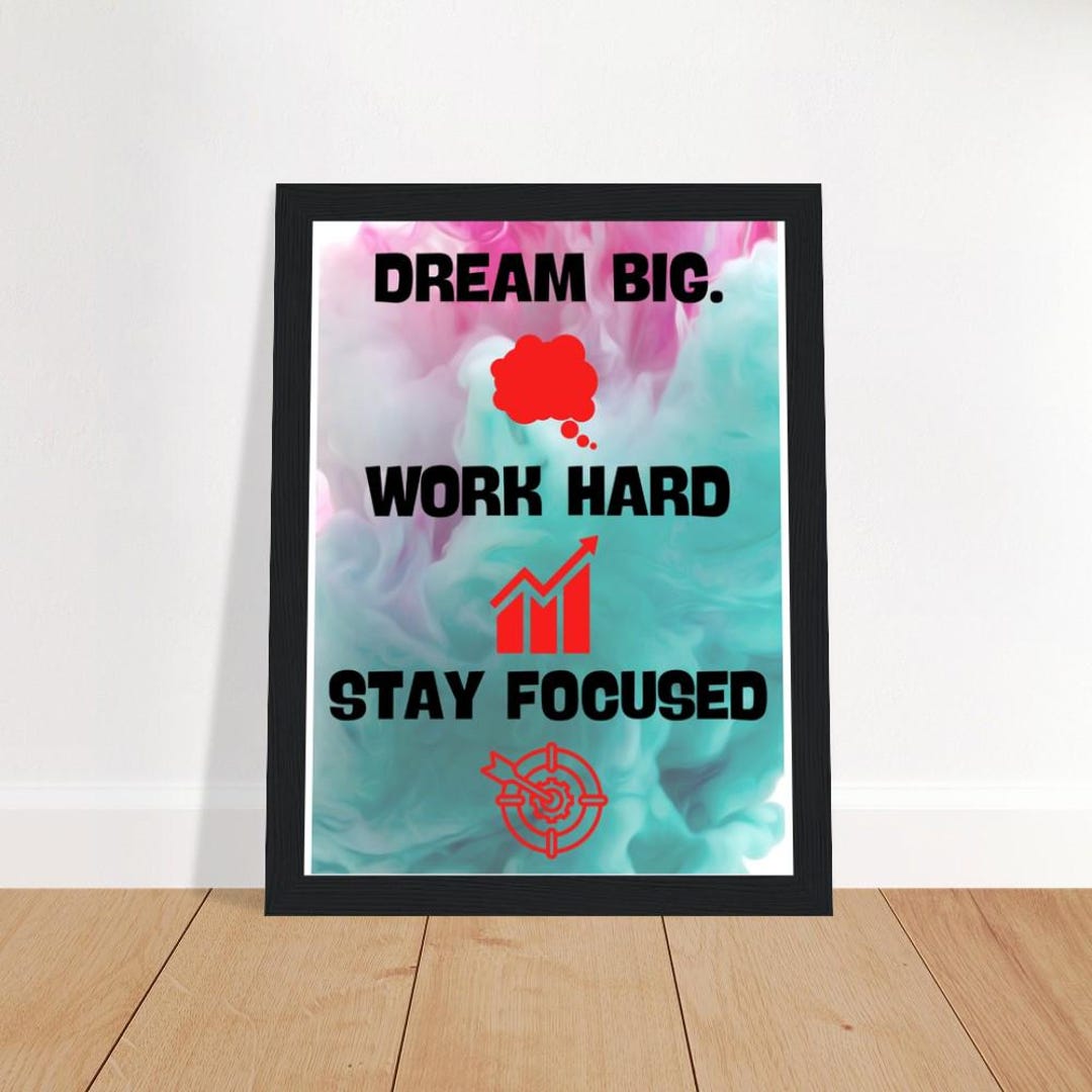Work Hard Motivational Wall Art Aesthetic Wall Art Positive Quote ...