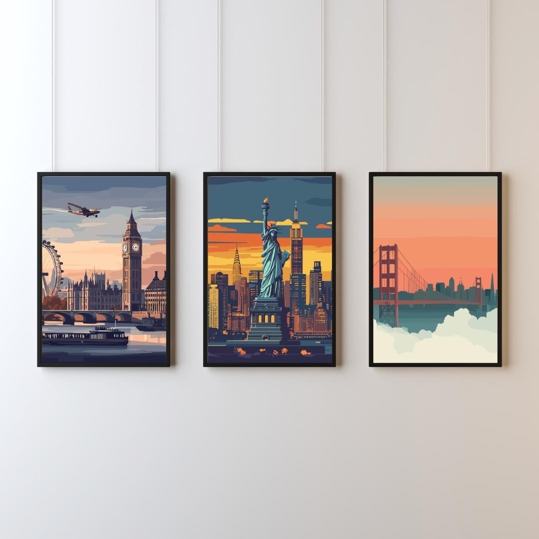 City Skyline Wall Art Bundle – 9 Printable Travel Posters, Famous ...