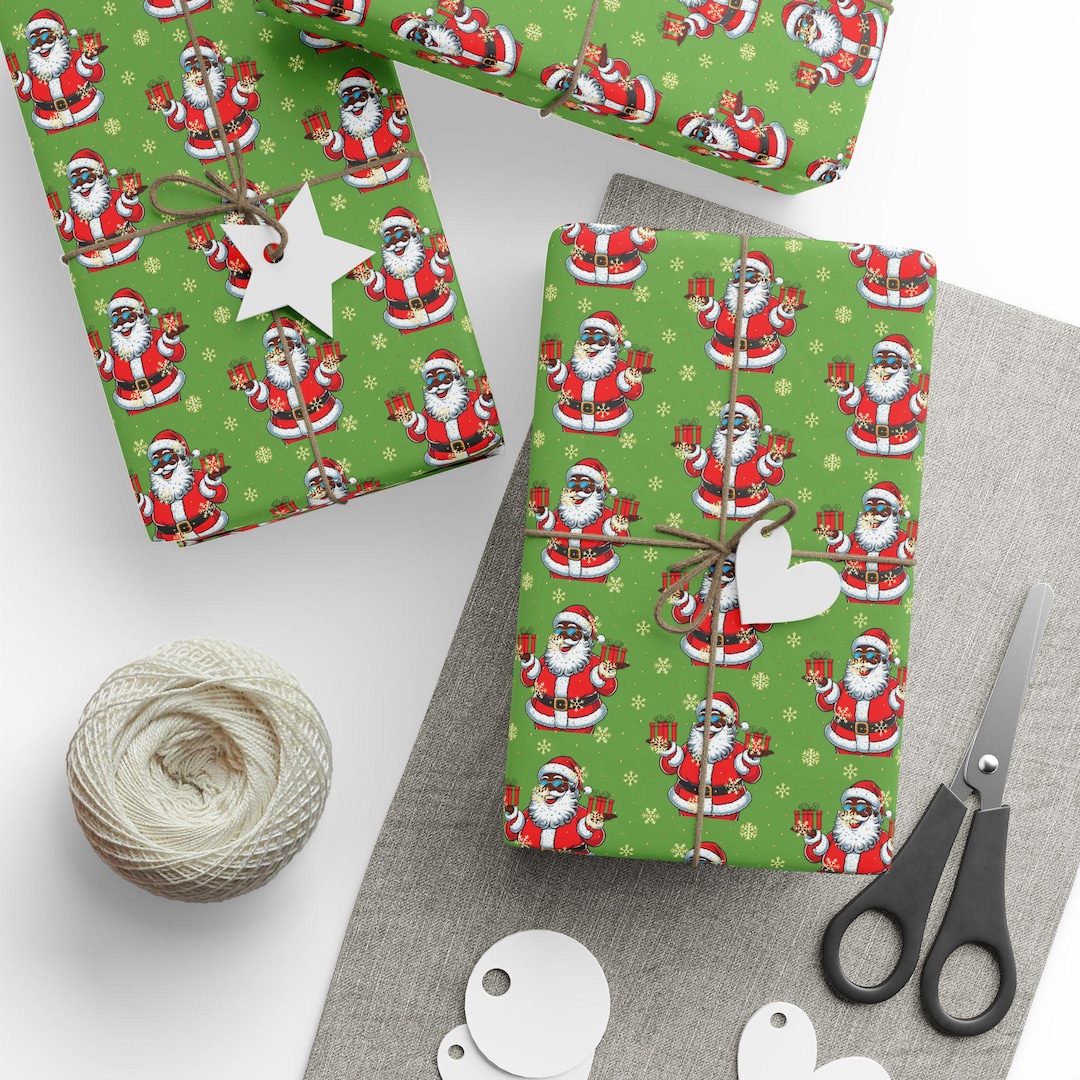 Black Santa Wrapping Paper, Black Santa Claus Wrapping Paper, Black ...