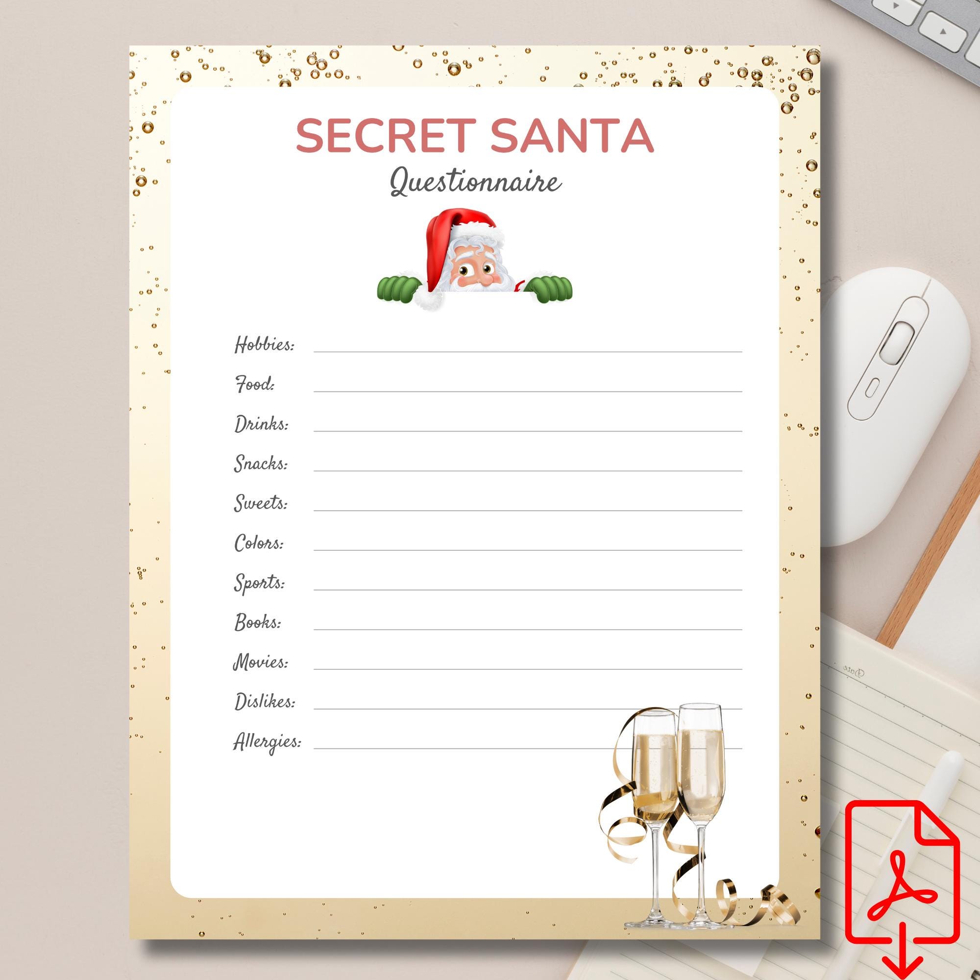 Secret Santa Questionnaire Questions for Adults Christmas Wish List ...