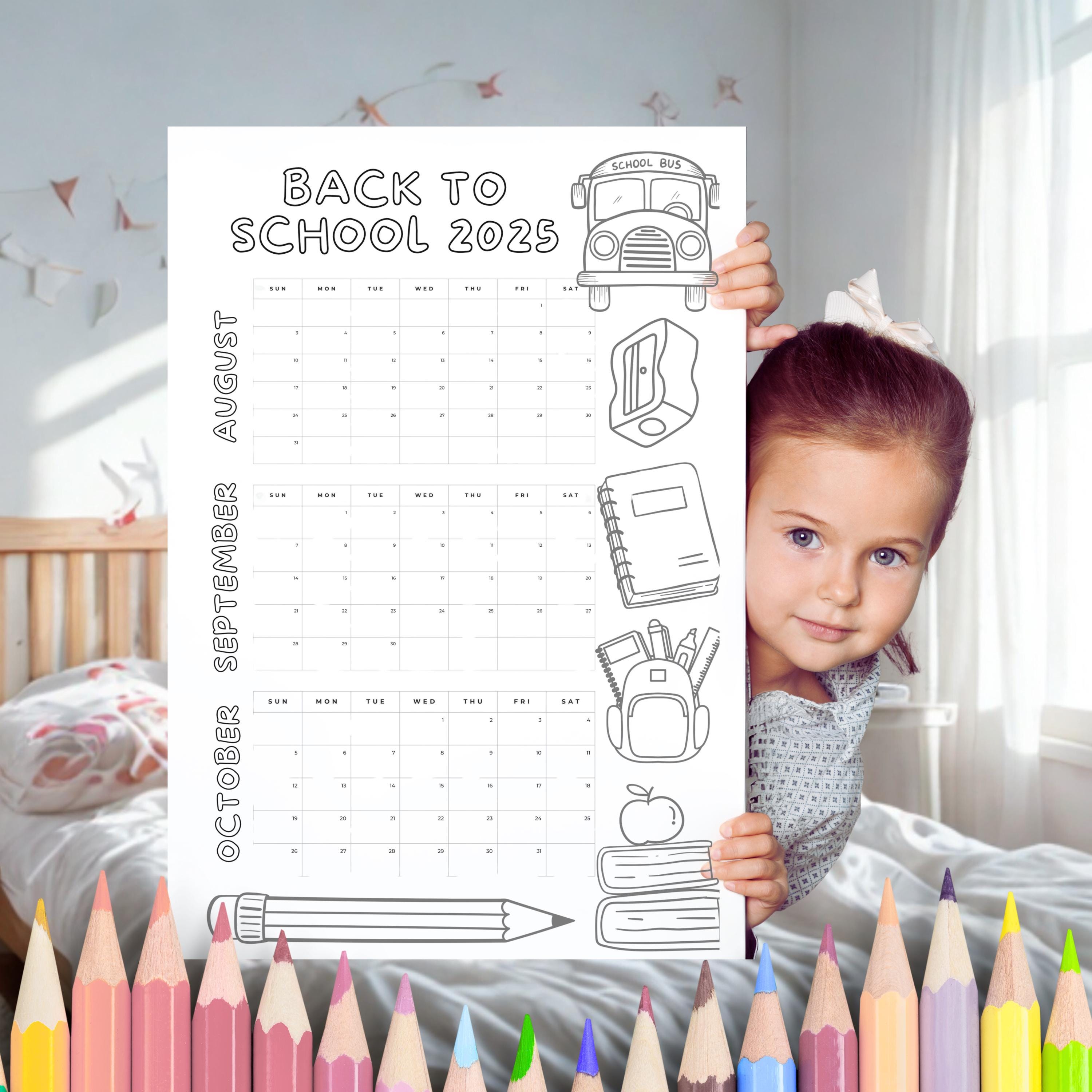 Back to School Calendar Three Month Calendar Printable Kids Large 3 ...